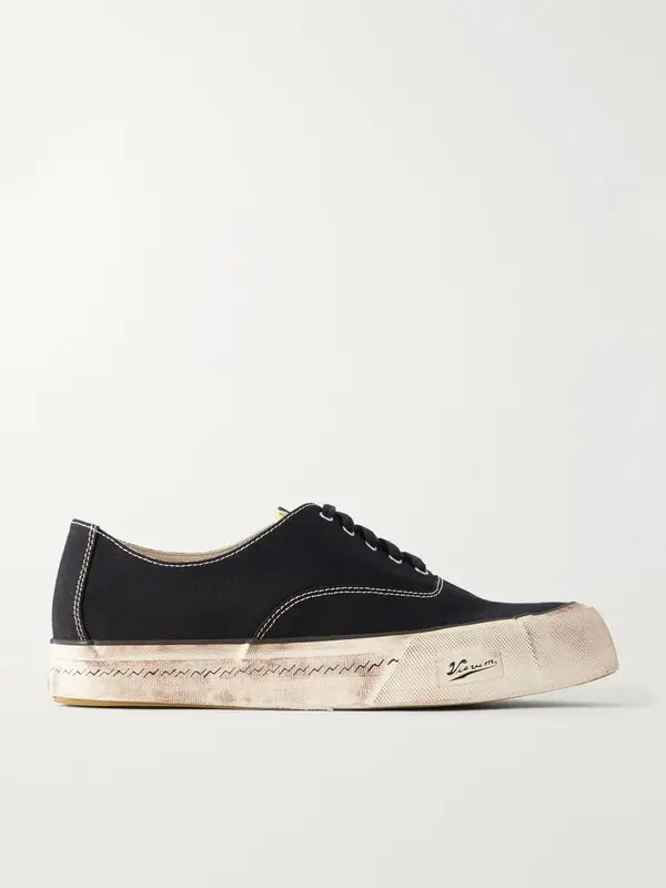Visvim Logan Distressed Canvas Sneakers - Black
