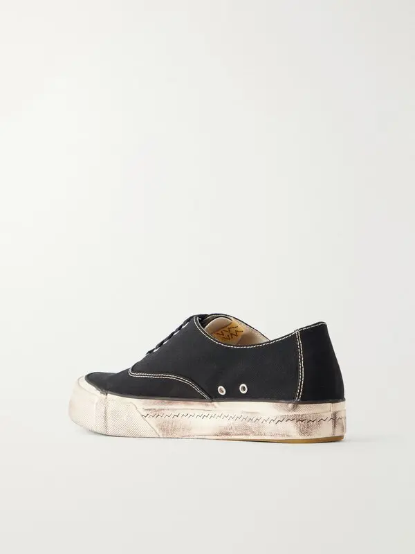 Visvim Logan Distressed Canvas Sneakers - Black