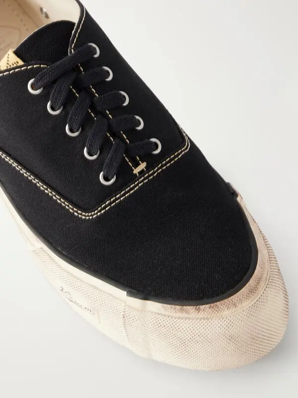 Visvim Logan Distressed Canvas Sneakers - Black