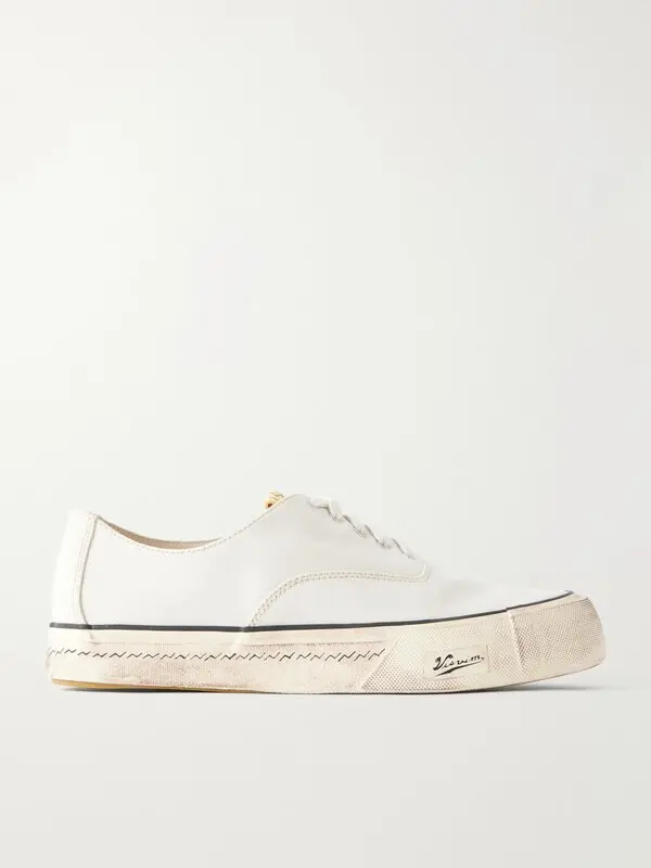 Visvim Logan Distressed Canvas Sneakers - White