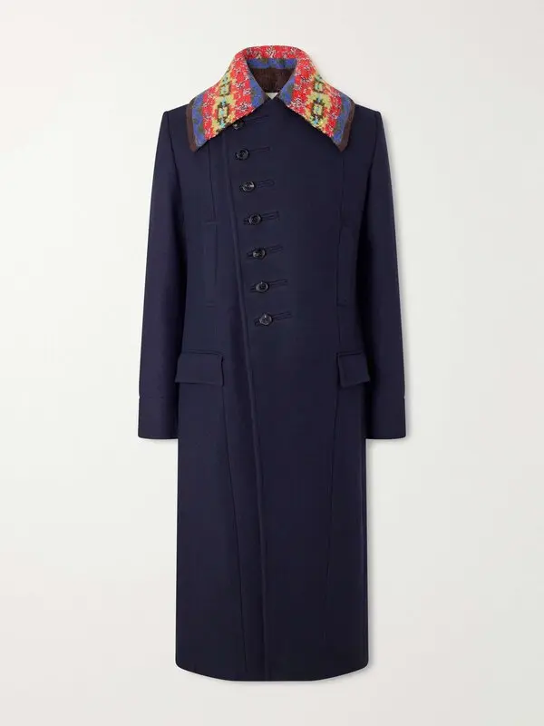Dries Van Noten Double-breasted Wool-blend Twill Coat - Navy