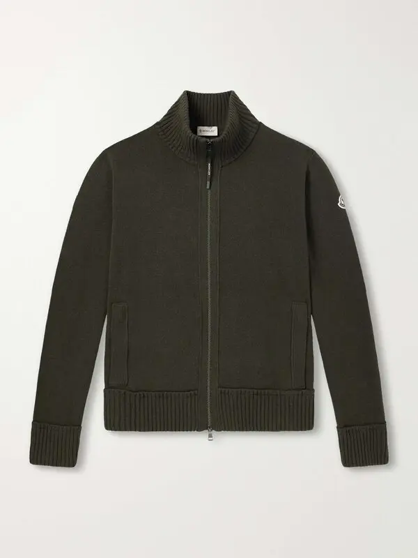 Moncler Logo-appliquéd Wool And Cashmere-blend Zip-up Cardigan