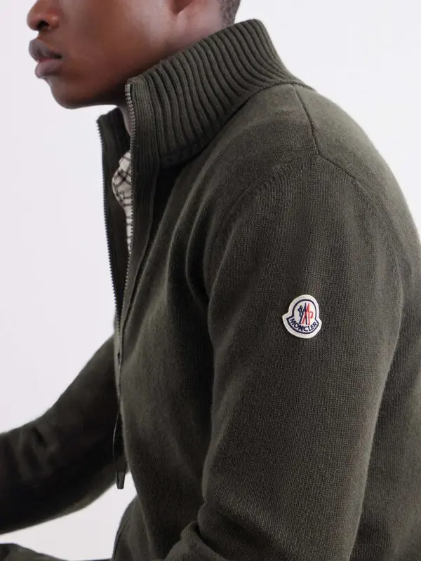 Moncler Logo-appliquéd Wool And Cashmere-blend Zip-up Cardigan
