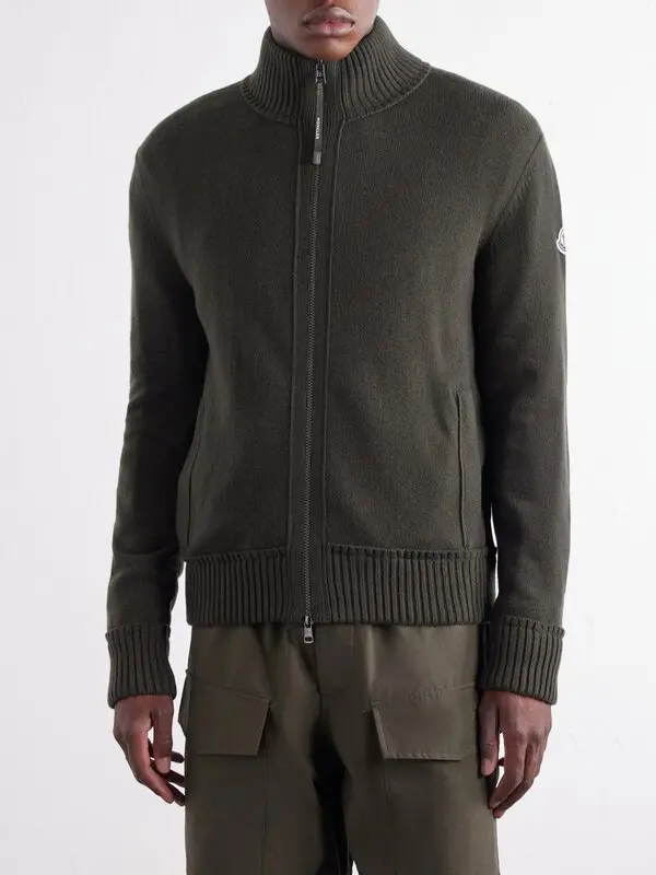 Moncler Logo-appliquéd Wool And Cashmere-blend Zip-up Cardigan