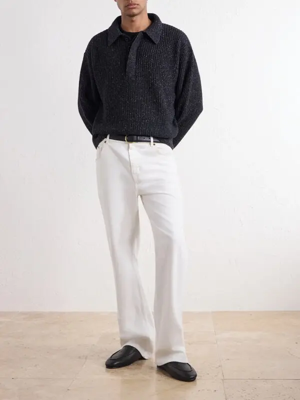 SAGE NATION Ribbed-knit Wool Polo Sweater