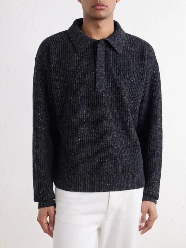 SAGE NATION Ribbed-knit Wool Polo Sweater