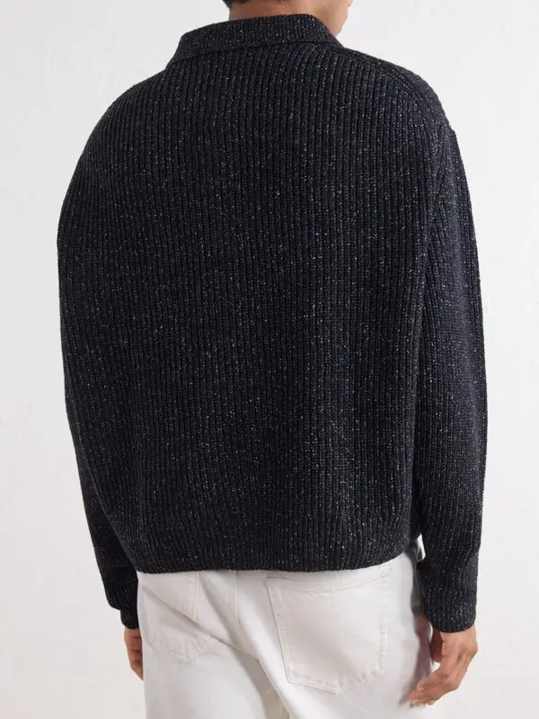 SAGE NATION Ribbed-knit Wool Polo Sweater