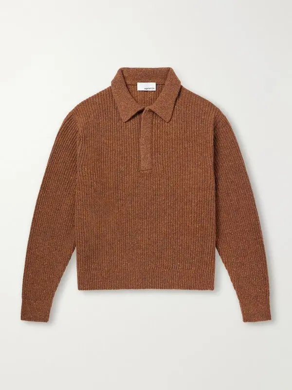 SAGE NATION Ribbed-knit Wool Polo Sweater