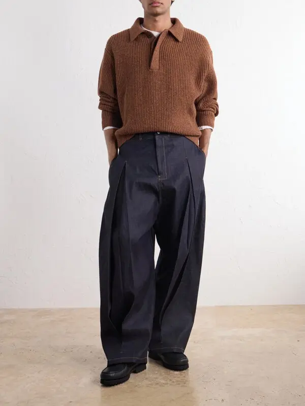 SAGE NATION Ribbed-knit Wool Polo Sweater