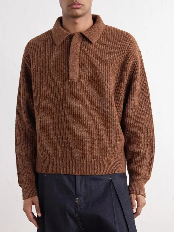 SAGE NATION Ribbed-knit Wool Polo Sweater