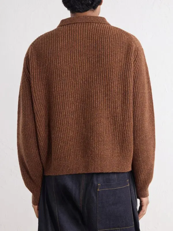 SAGE NATION Ribbed-knit Wool Polo Sweater