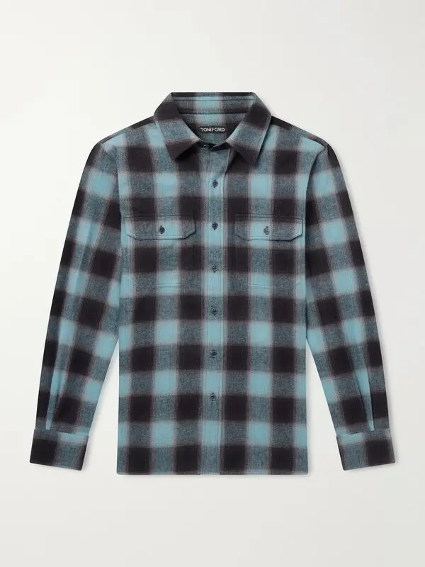 TOM FORD Checked Cotton-flannel Shirt - Blue