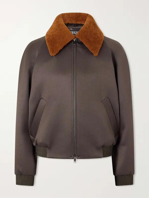 Zegna Shearling-trimmed Wool And Silk-blend Twill Blouson Jacket - Green