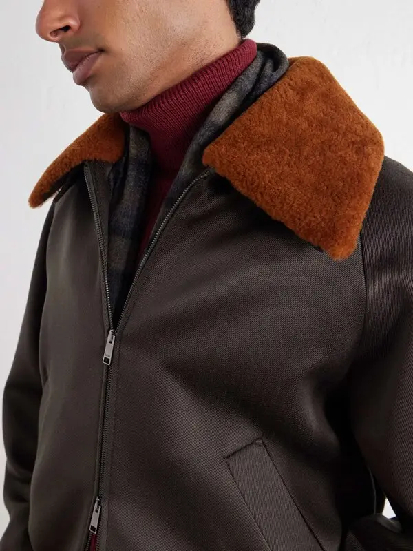 Zegna Shearling-trimmed Wool And Silk-blend Twill Blouson Jacket