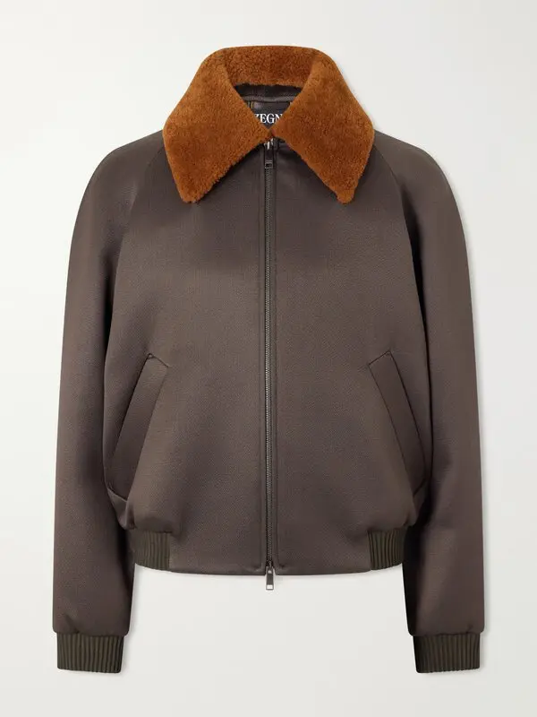 Zegna Shearling-trimmed Wool And Silk-blend Twill Blouson Jacket - Green