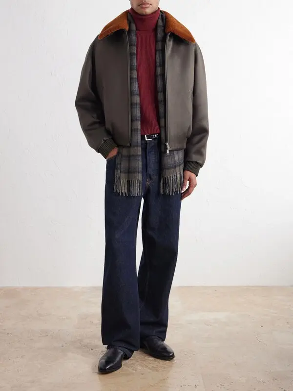 Zegna Shearling-trimmed Wool And Silk-blend Twill Blouson Jacket - Green