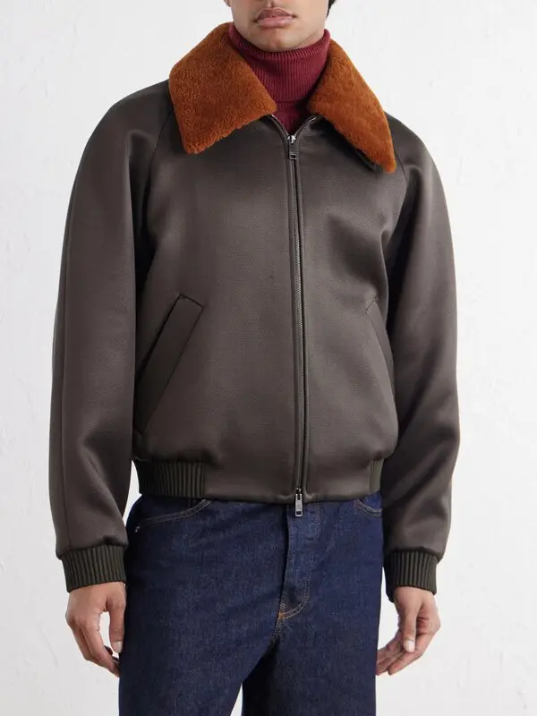 Zegna Shearling-trimmed Wool And Silk-blend Twill Blouson Jacket - Green