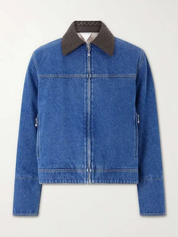 Bottega Veneta Intrecciato Leather-trimmed Denim Jacket