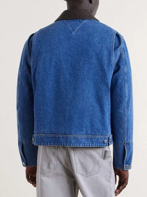 Bottega Veneta Intrecciato Leather-trimmed Denim Jacket