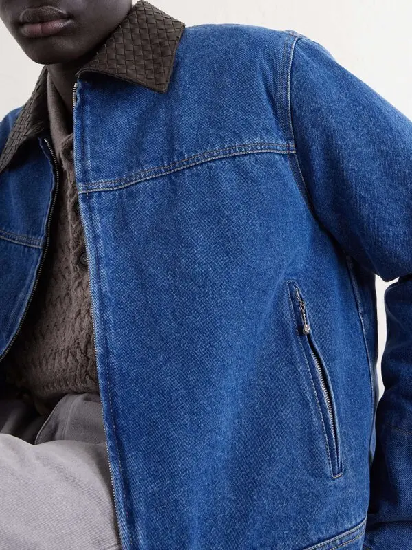 Bottega Veneta Intrecciato Leather-trimmed Denim Jacket