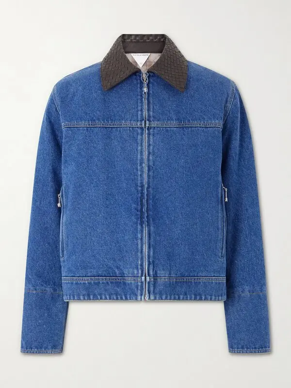 Bottega Veneta Intrecciato Leather-trimmed Denim Jacket - Blue