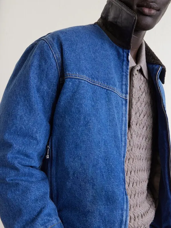 Bottega Veneta Intrecciato Leather-trimmed Denim Jacket