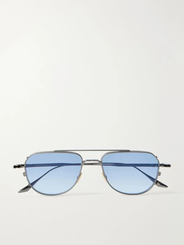 JACQUES MARIE MAGE Cendrars Double-bridge Aviator-style Silver-tone Titanium Sunglasses - Blue