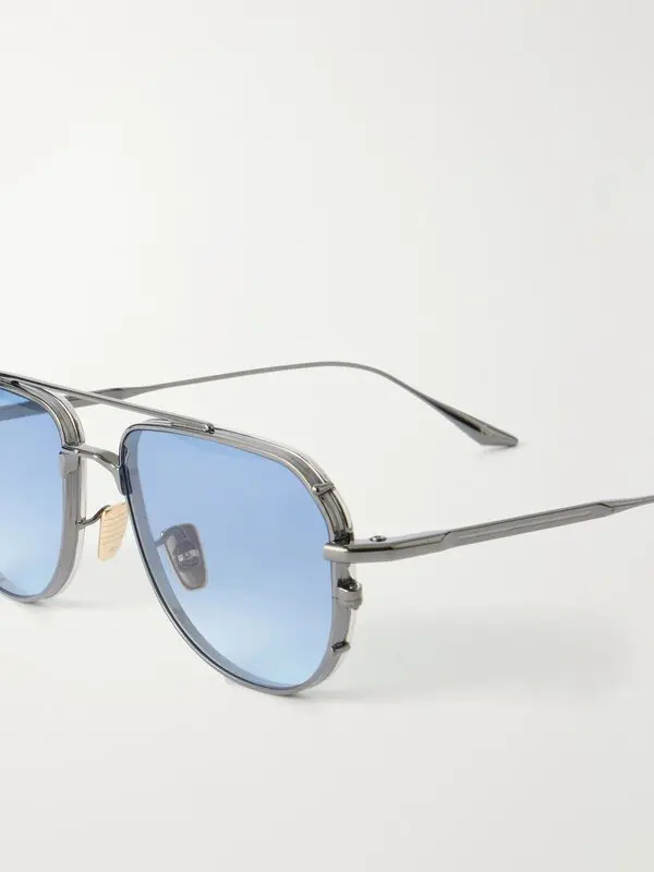 JACQUES MARIE MAGE Cendrars Double-bridge Aviator-style Silver-tone Titanium Sunglasses