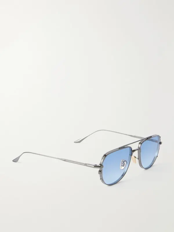 JACQUES MARIE MAGE Cendrars Double-bridge Aviator-style Silver-tone Titanium Sunglasses