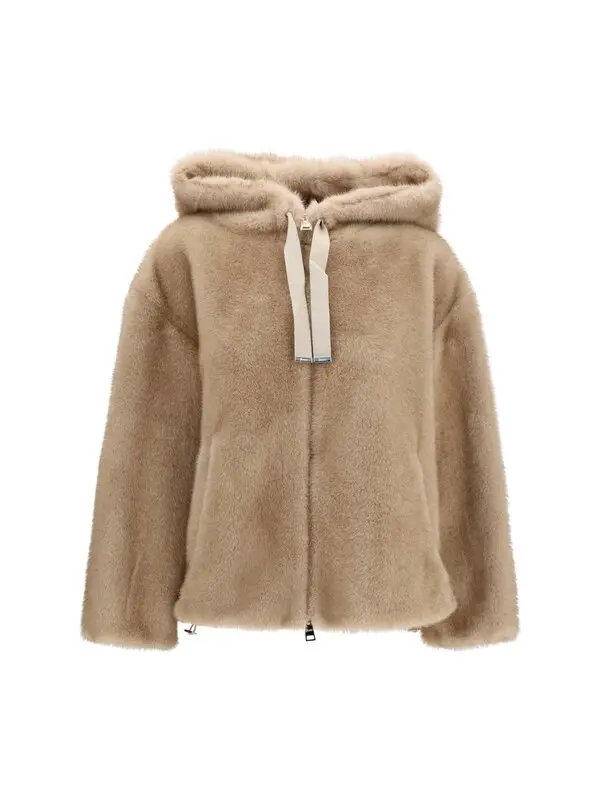 Herno Hooded Jacket In Eco-fur - Cream
