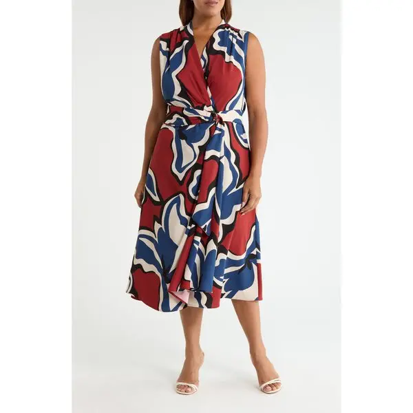 Anne Klein Print Surplice Midi Dress