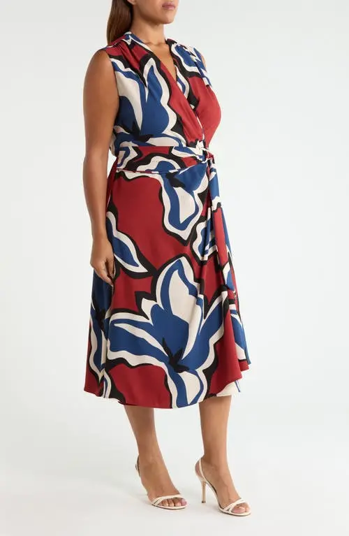 Anne Klein Print Surplice Midi Dress