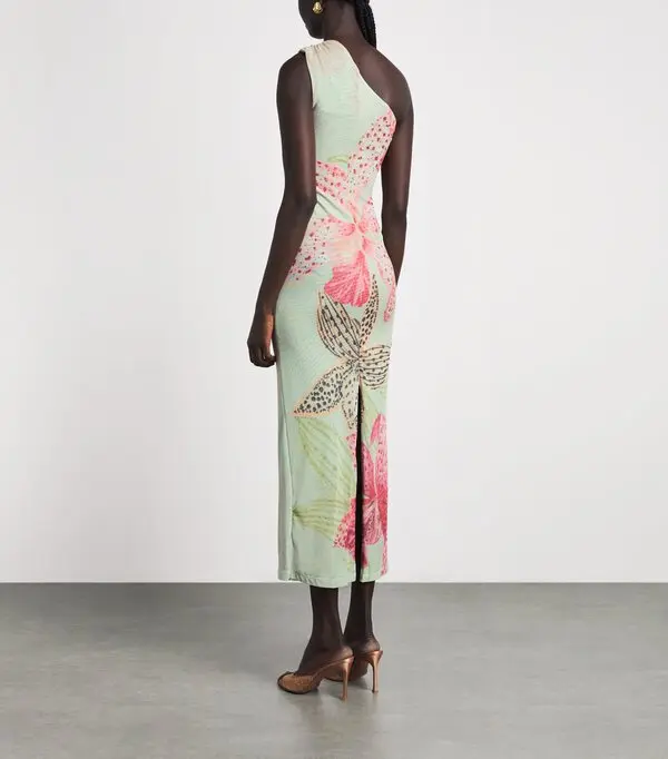 PatBO Tulle Asymmetric Orchid Bloom Maxi Dress - Green