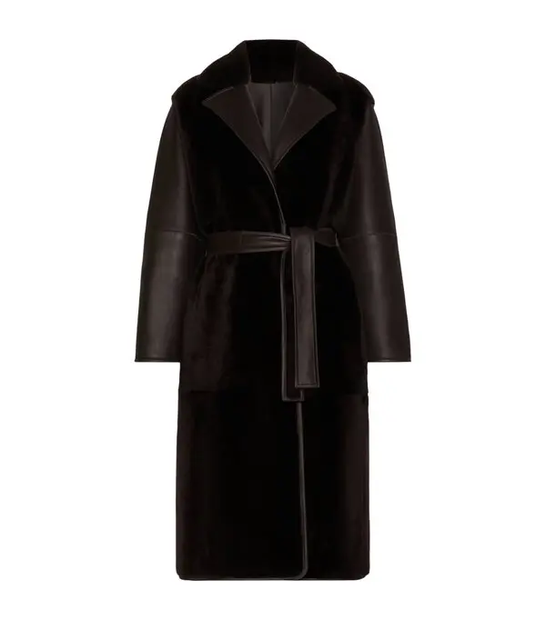 Max Mara Leather-shearling Belted Longline Coat