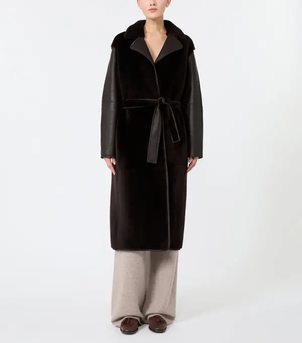 Max Mara Leather-shearling Belted Longline Coat
