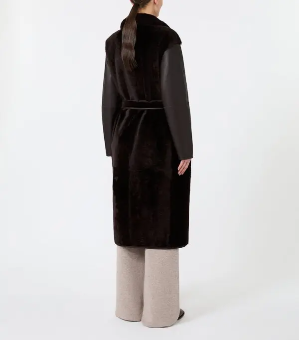 Max Mara Leather-shearling Belted Longline Coat