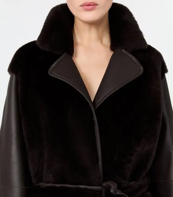Max Mara Leather-shearling Belted Longline Coat