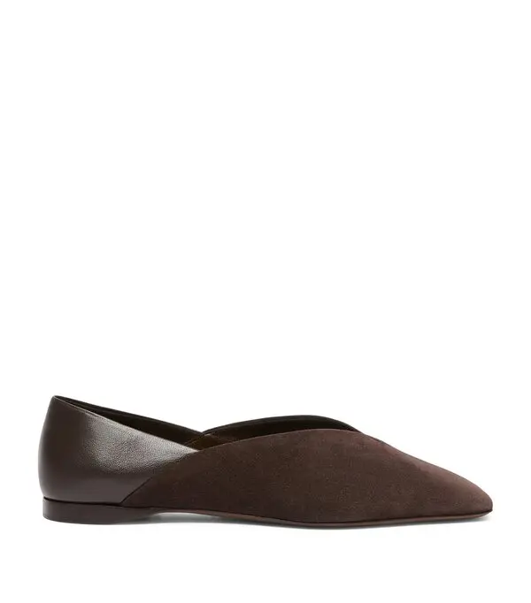 Max Mara Suede Leather-trim Ballet Flats - Brown
