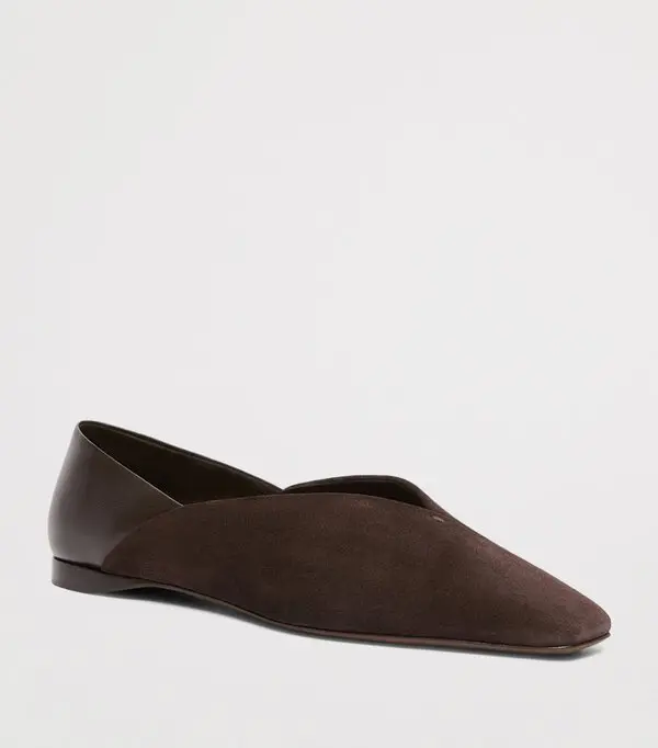 Max Mara Suede Leather-trim Ballet Flats - Brown