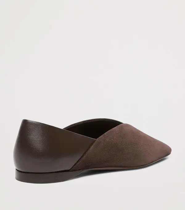 Max Mara Suede Leather-trim Ballet Flats - Brown