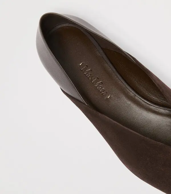 Max Mara Suede Leather-trim Ballet Flats - Brown