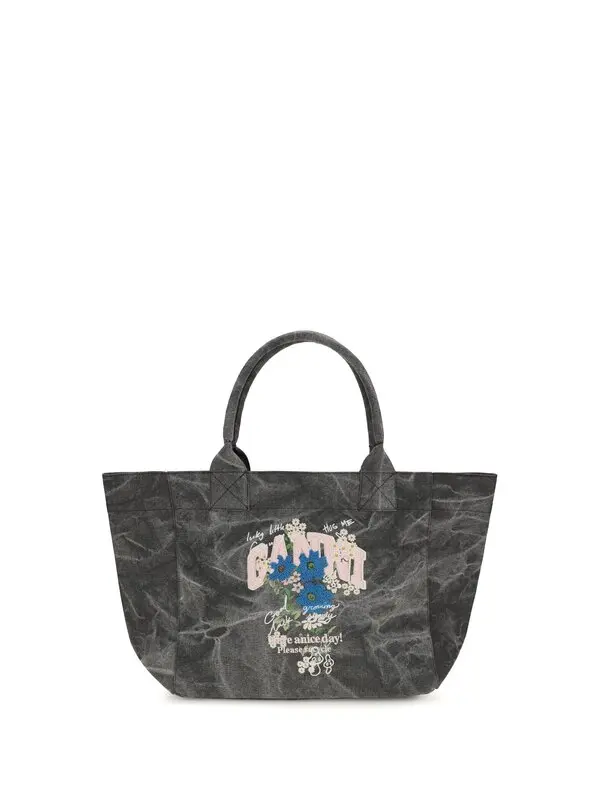 GANNI Medium Trapeze Flower-print Shopping Bag - Gray