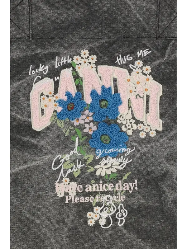 GANNI Medium Trapeze Flower-print Shopping Bag