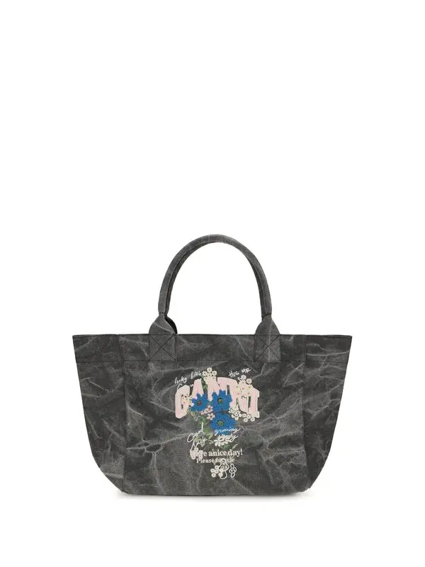 GANNI Medium Trapeze Flower-print Shopping Bag - Gray
