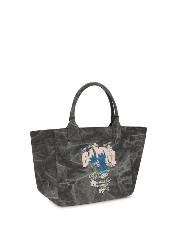 GANNI Medium Trapeze Flower-print Shopping Bag - Gray