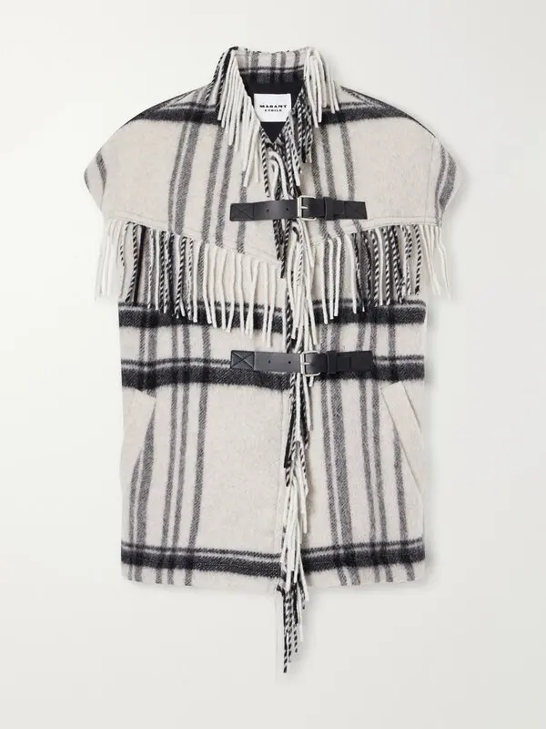 MARANT ETOILE Ginesa Fringed Checked Brushed Wool-blend Vest - Multi