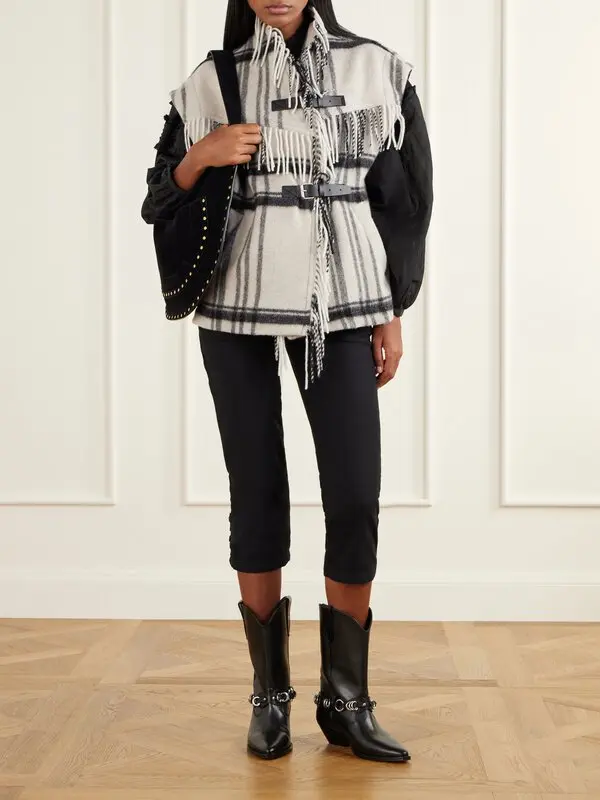 MARANT ETOILE Ginesa Fringed Checked Brushed Wool-blend Vest - Multi