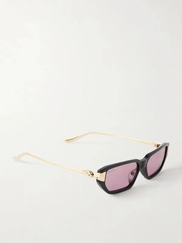 Cartier Panthère De Rectangular-frame Recycled-acetate Gold-tone Sunglasses - Purple