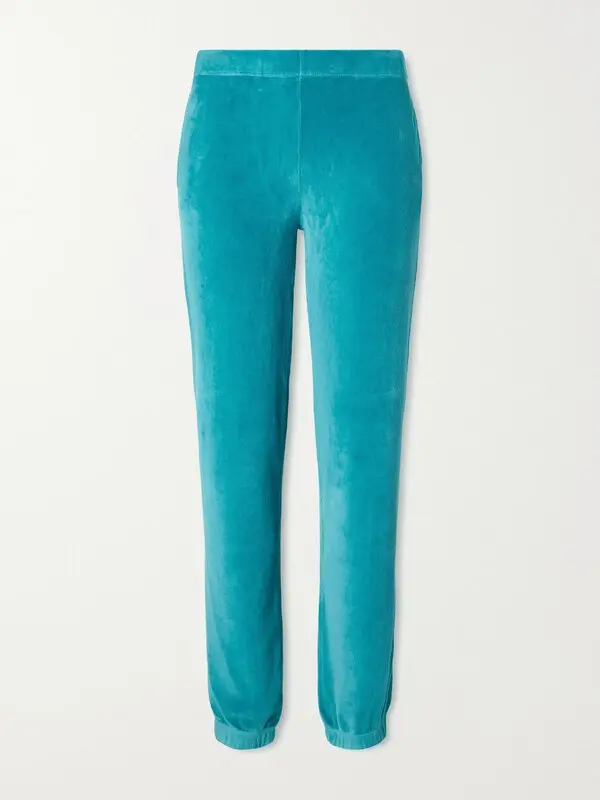Suzie Kondi Simera Cotton-blend Velvet Tapered Sweatpants - Blue