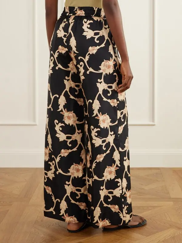 La DoubleJ Palazzo Floral-print Silk-twill Wide-leg Pants - Black